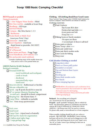 50+ SAMPLE Camping Checklists in PDF | MS Word