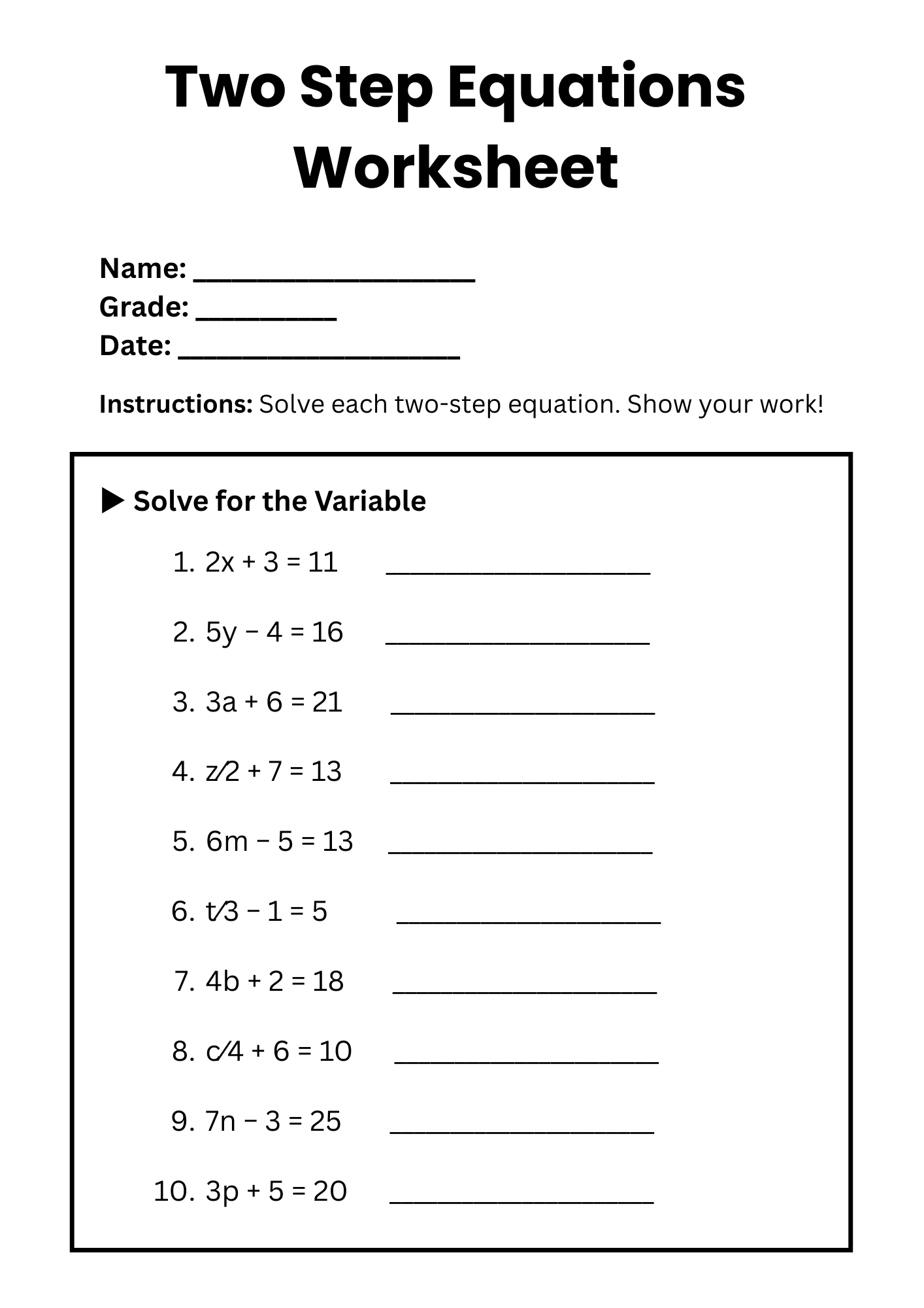 30+ Two Step Equations Worksheet Samples to Download